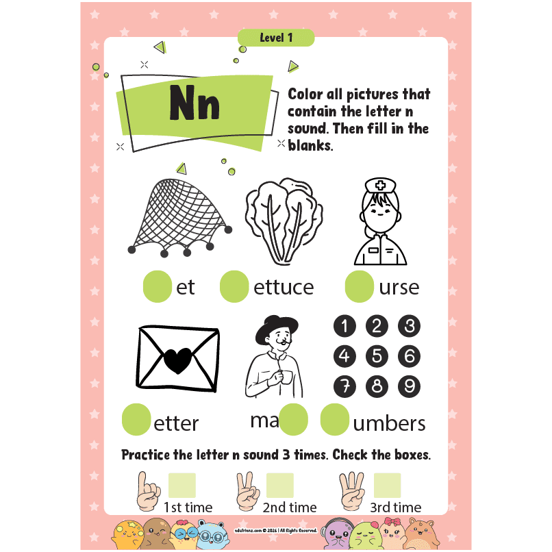 Phonics Level 1 N–Z | Learning Worksheet